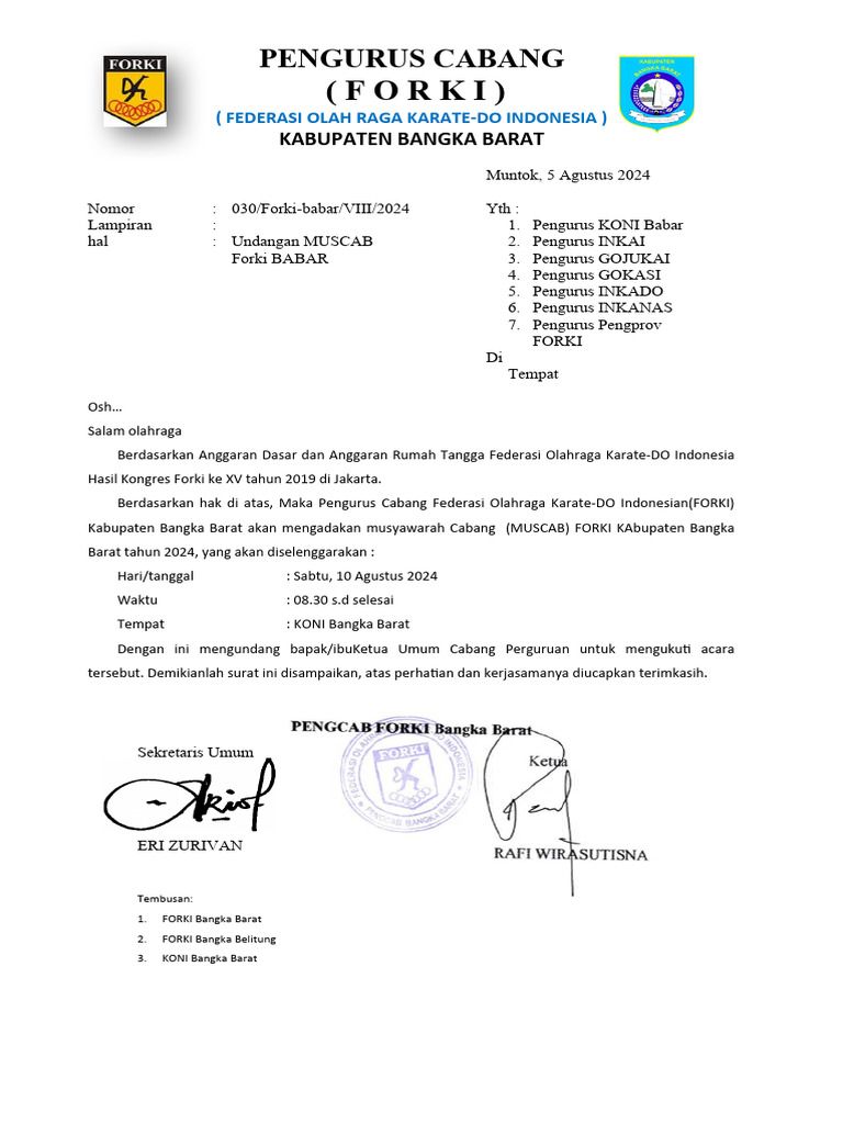 Undangan MUSCAB FORKI Bangka Barat | PDF
