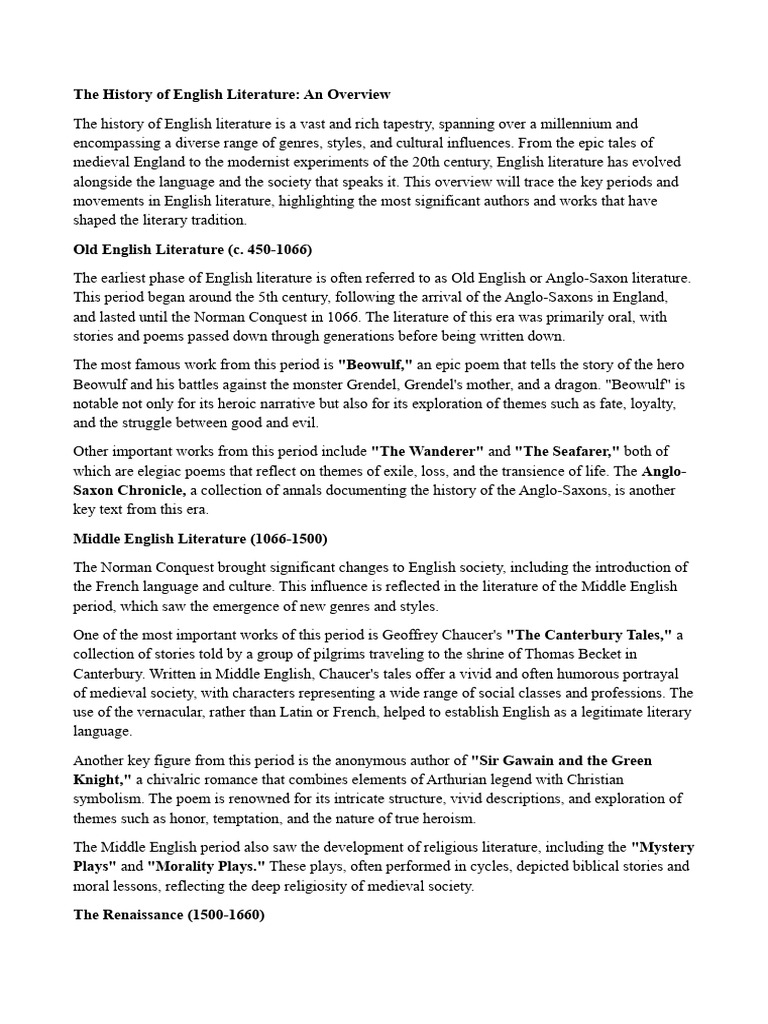 History of English Literature | PDF | English Literature | Romanticism