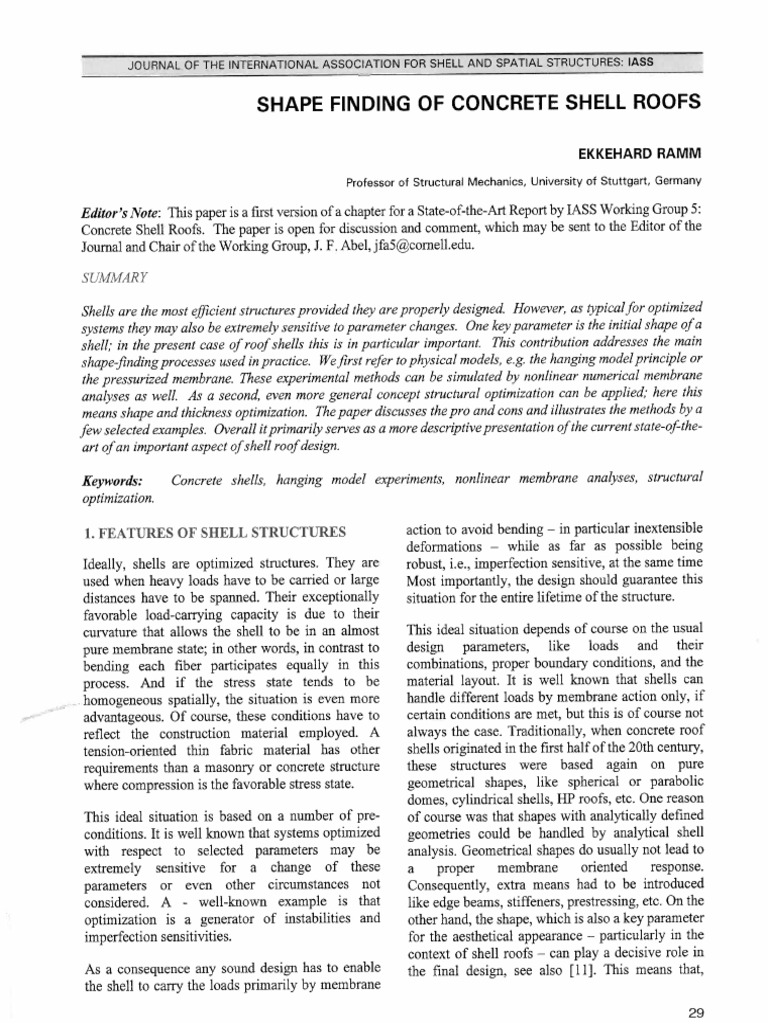 Shape Finding of Concrete Shell Roofs | PDF