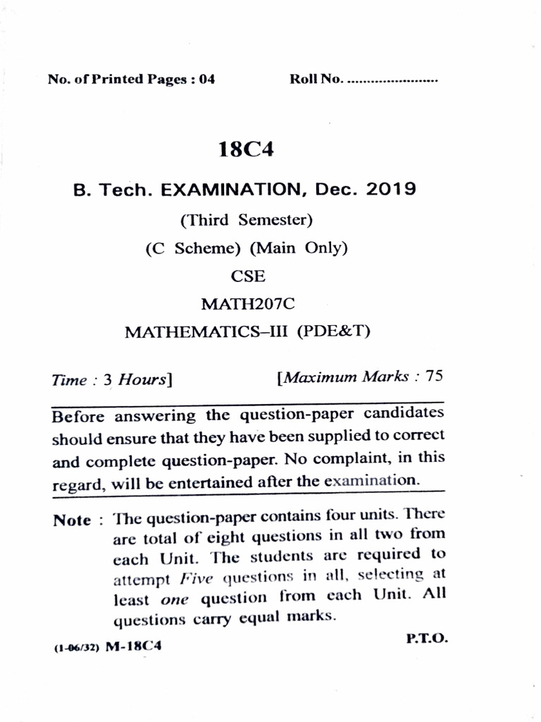 Question Paper 3rd Semester | PDF