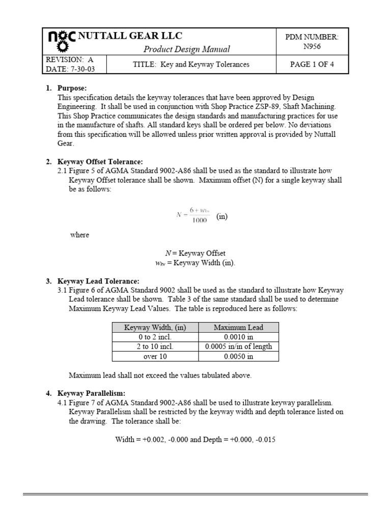PDM N956-Key and Keyway Tolerances REV A | PDF | Engineering Tolerance ...