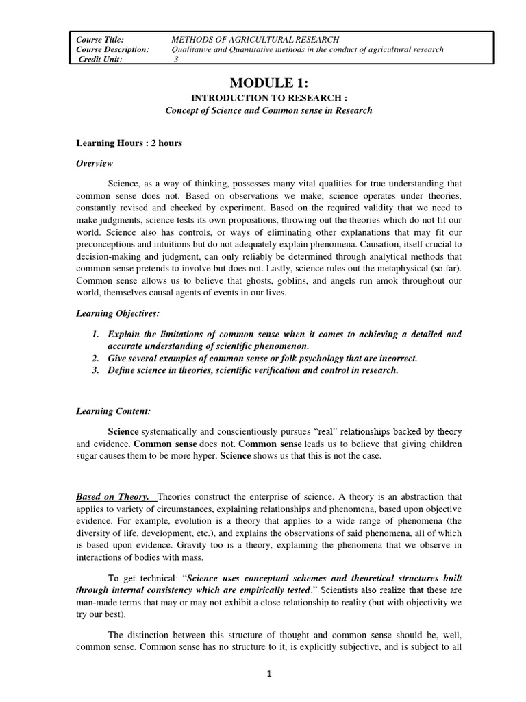 Module 1. Intro To Research | PDF | Science | Theory