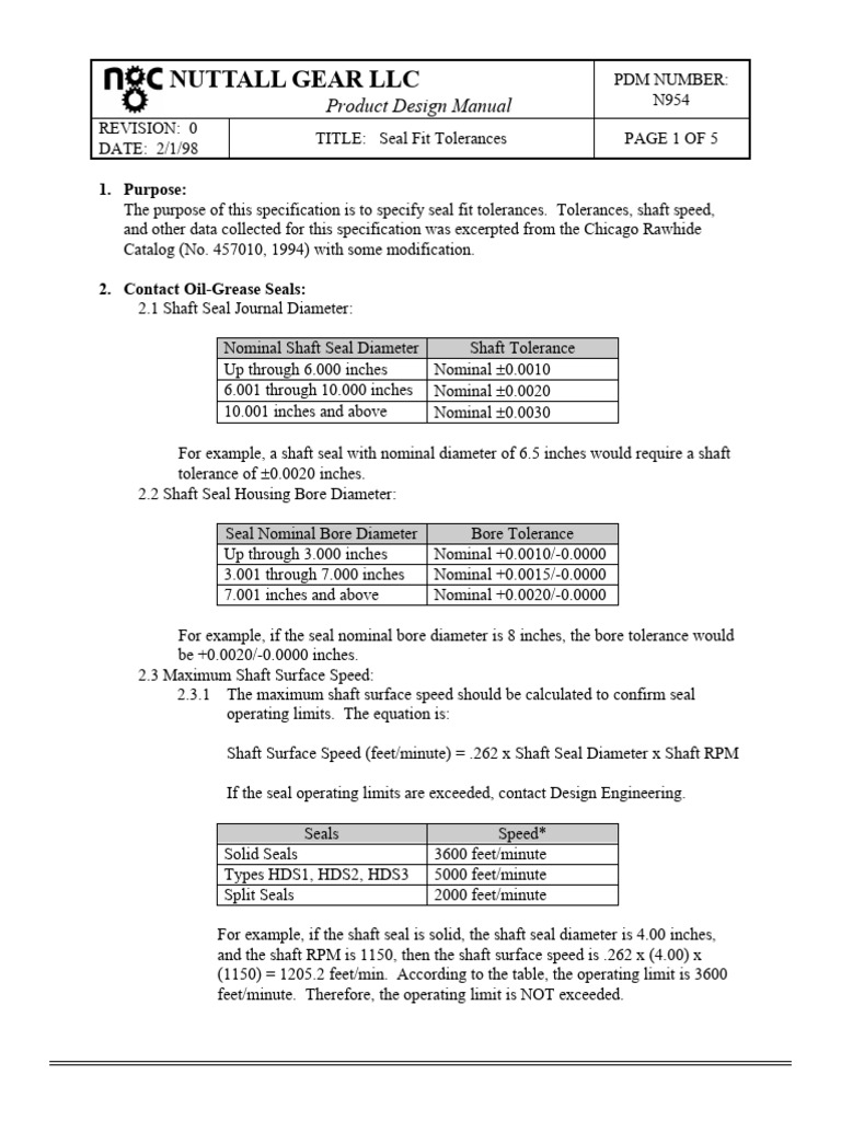 Seal Tolerances Guide | PDF | Engineering Tolerance | Manual Transmission