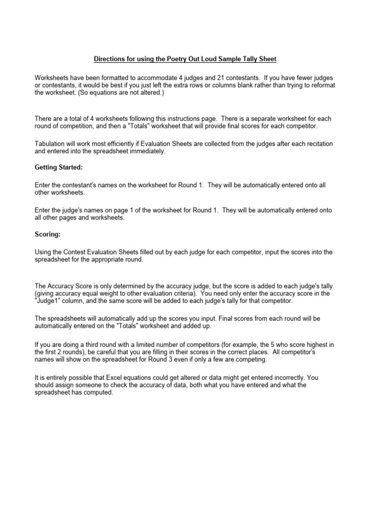 Sample Tally Sheet - 2015 16 FINAL 1 | PDF | Spreadsheet | Worksheet