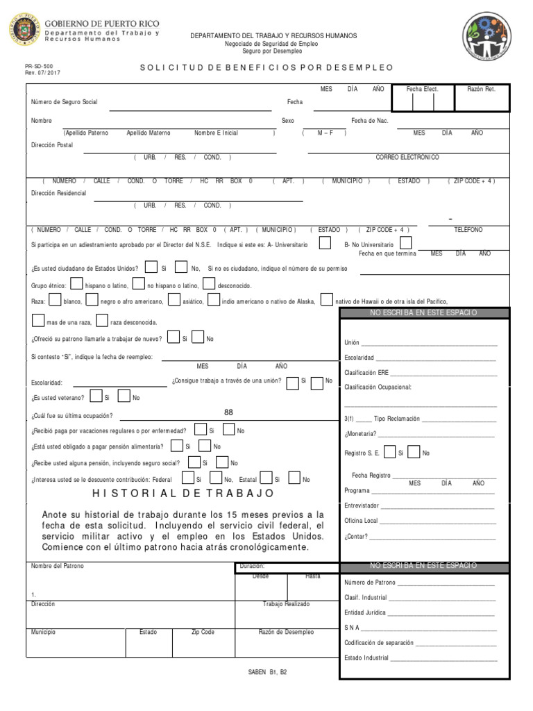 Pr-sd 500 Solicitud de Beneficios Por Desempleo | PDF