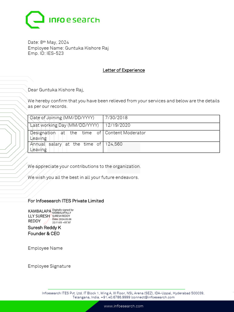 InfoESearch Experience Letter | PDF