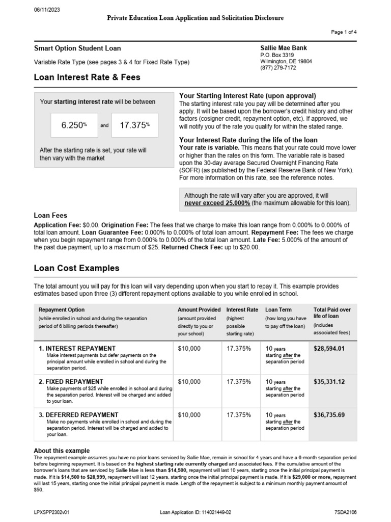 Loan Interest Rate & Fees: Private Education Loan Application and ...
