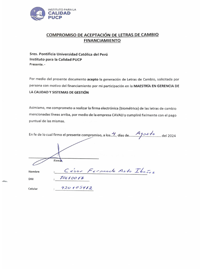 Compromiso de Aceptación de Letras de Cambio | PDF