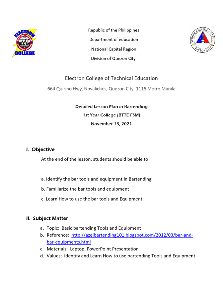 Kien Lesson Plan 2 | PDF | Drink | Cocktails