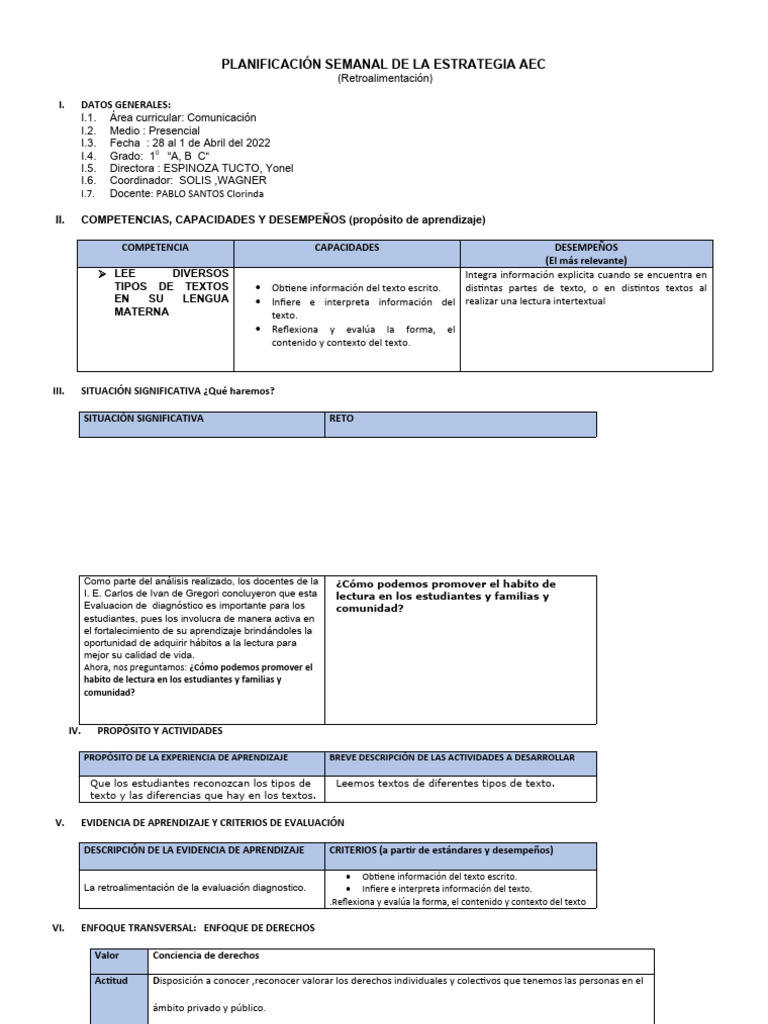 ESQUEMA-SEMANAL (Autoguardado) | PDF | Evaluación | Aprendizaje
