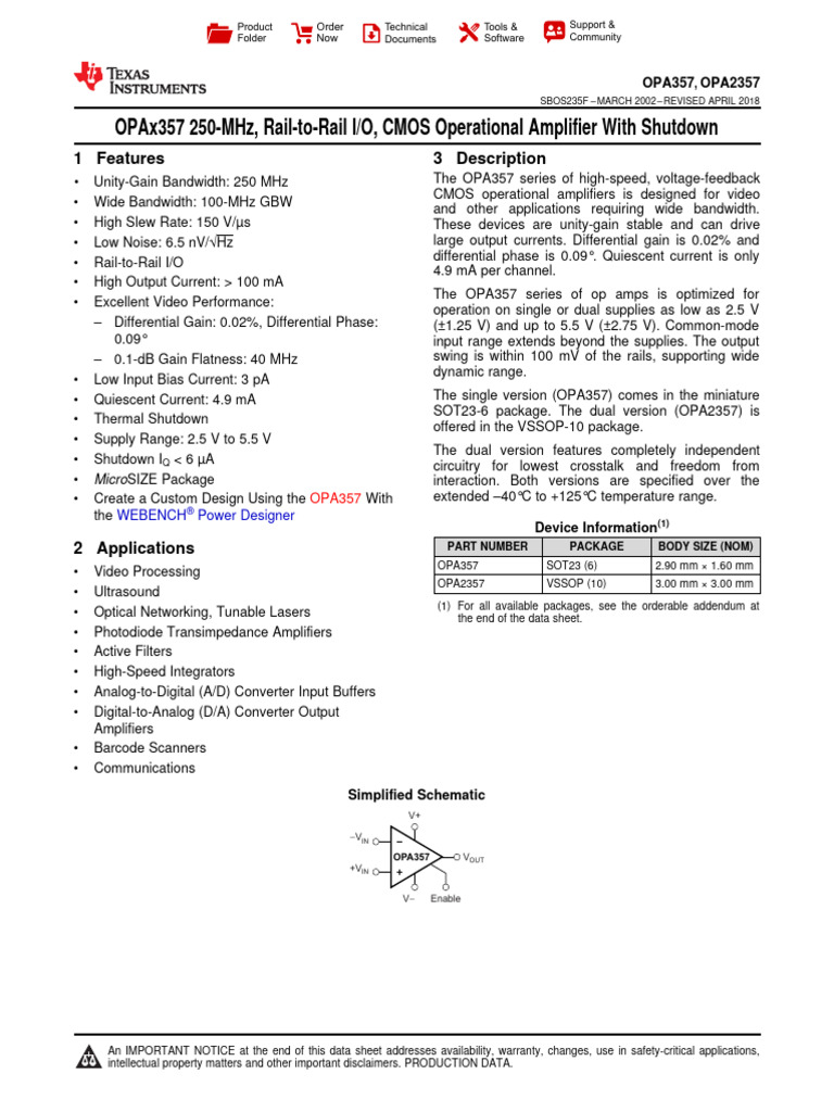 Opa 357 | PDF | Operational Amplifier | Amplifier
