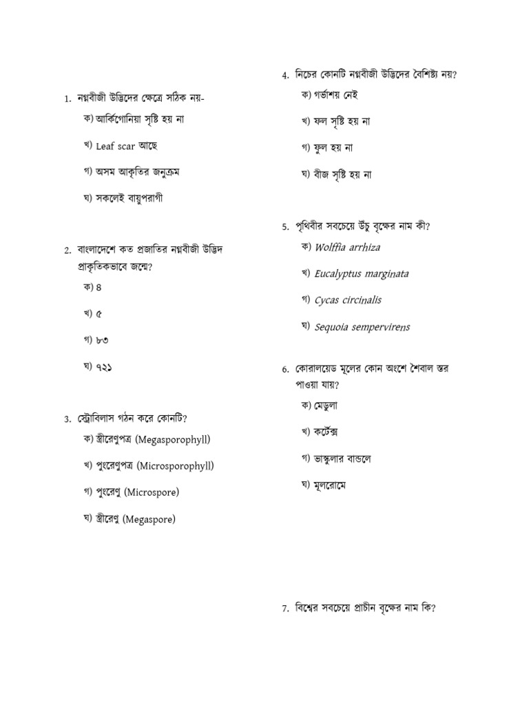Gymnosperms Angisperms Practice Sheet Ques Only | PDF