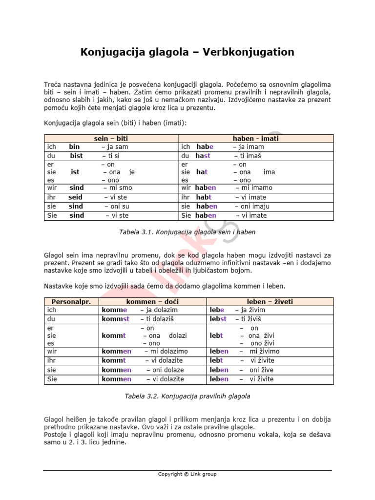 1.3 Konjugacija glagola – Verbkonjugation | PDF