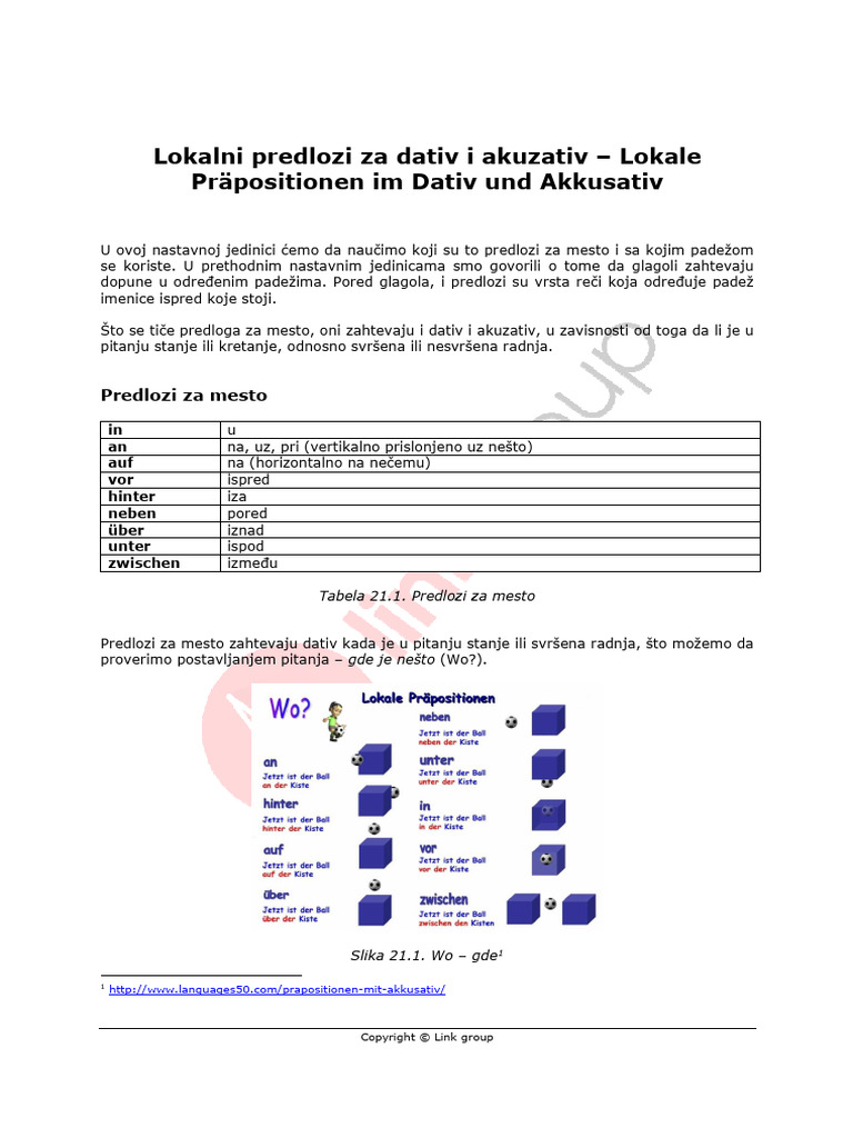 4.2 Lokalni Predlozi Za Dativ I Akuzativ - Lokale Präpositionen Im ...