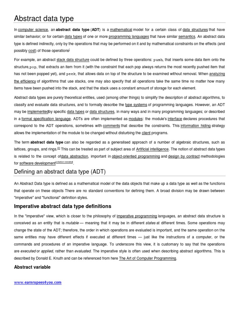 Abstract Data Type ADBMS | Download Free PDF | Formal Methods | Areas Of Computer Science