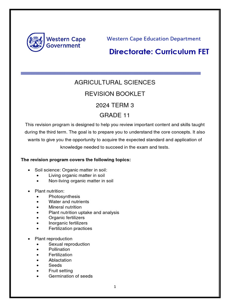 Grade 11 Agricultural Science Term 3 Guide | PDF | Plant Nutrition ...
