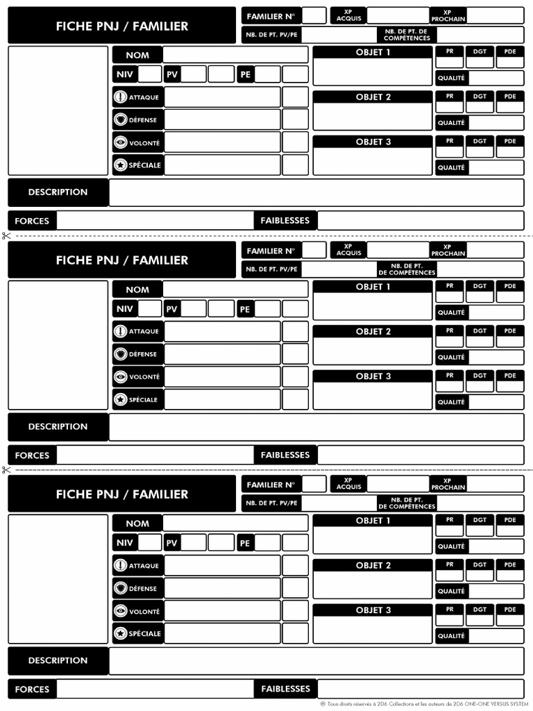 Fiche Perso 4 - Fiche PNJ & Familiers | PDF