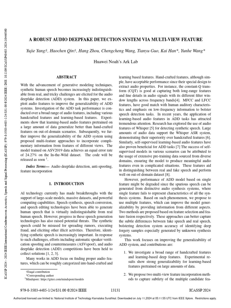 A Robust Audio Deepfake Detection System Via Multi-View Feature | PDF | Data Compression ...