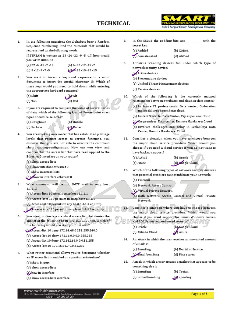 Technical Quiz on Networking and Security | PDF | Router (Computing ...