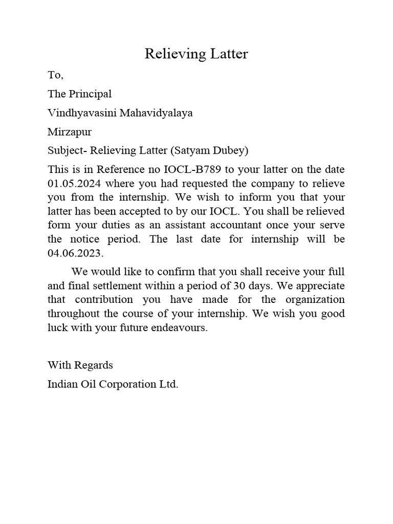Relieving Latter | PDF