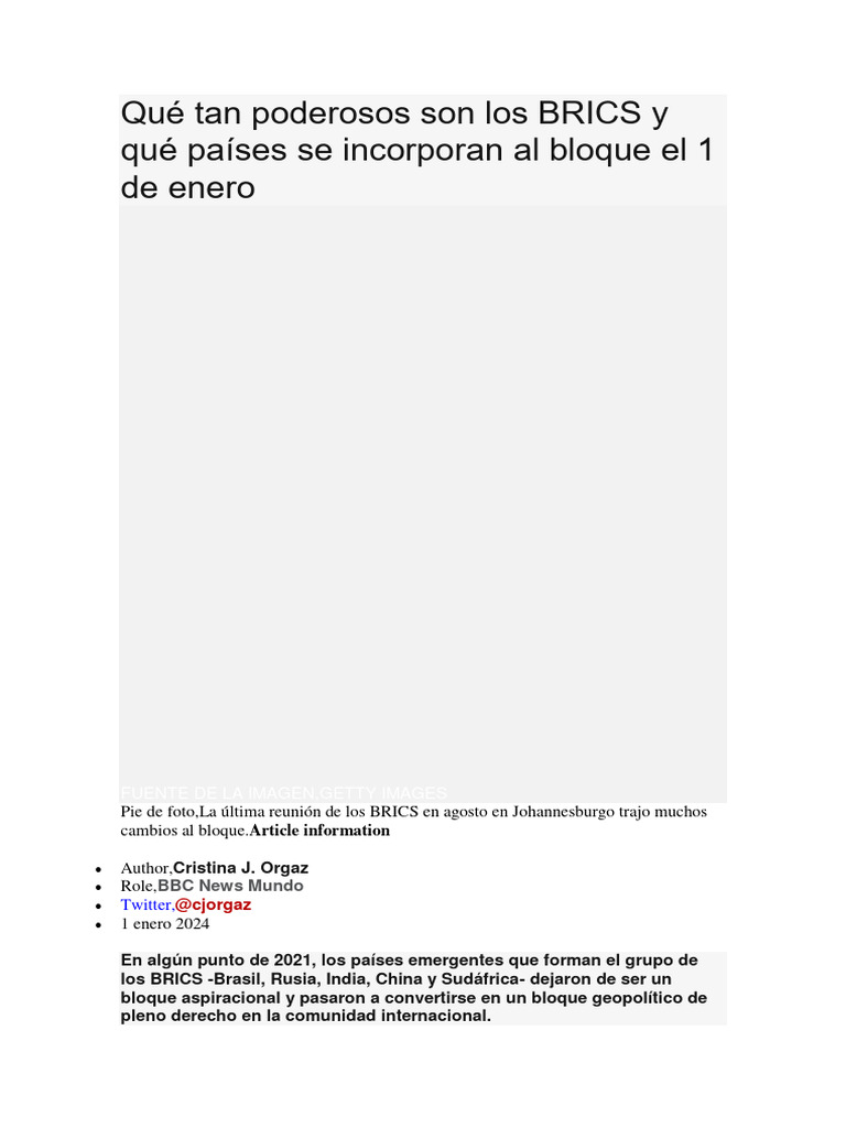 Qué Tan Poderosos Son Los BRICS y Qué Países Se Incorporan Al Bloque | PDF | Políticas globales ...