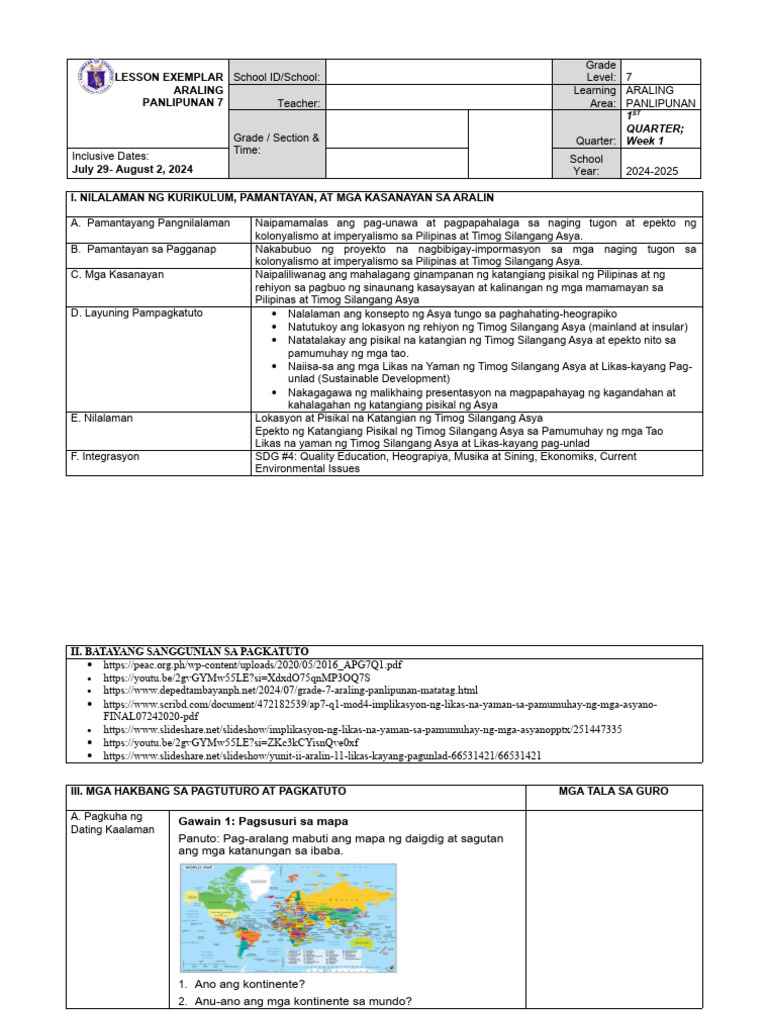 Le - Q1 - W1 - Matatag | PDF