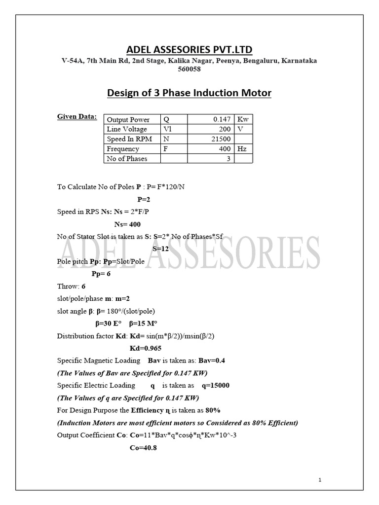 Design of 3 Phase Induction Motor | PDF | Electric Motor | Quantity