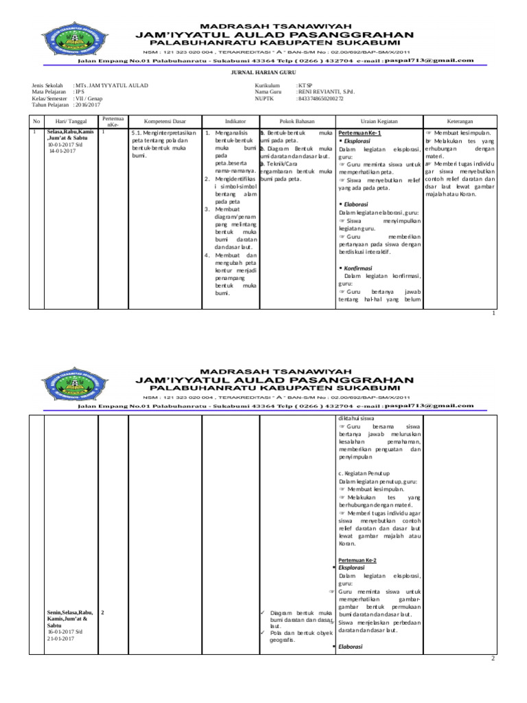 Jurnal Harian Guru Bu Reni Kelas 9 Ips | PDF