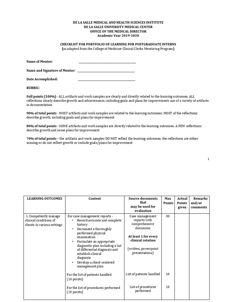 Portfolio Grading Sheet - Checklist | PDF | Medicine | Health Care