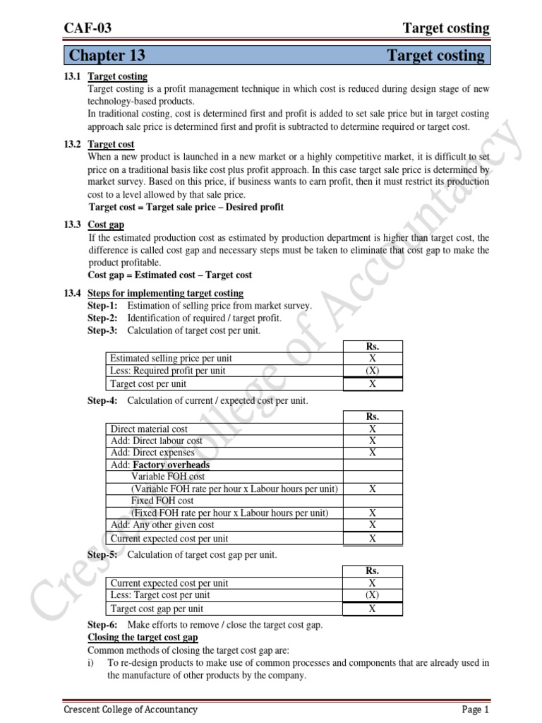 Chap 13 (Target Costing) | PDF | Cost Of Goods Sold | Cost