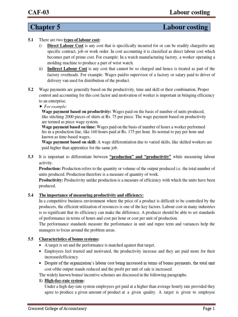 Chap 5 (Labour Costing) | PDF | Labour Economics | Incentive