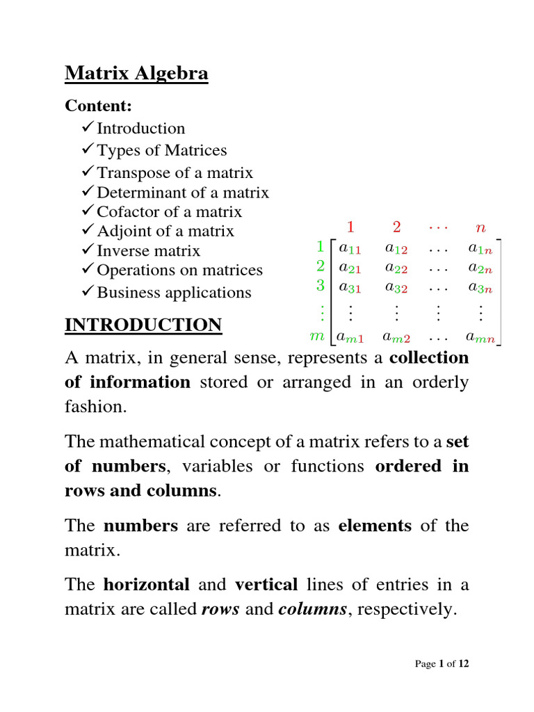 Matrix Algebra | PDF | Matrix (Mathematics) | Functions And Mappings Matrix Algebra | PDF | Matrix (Mathematics) | Functions And Mappings