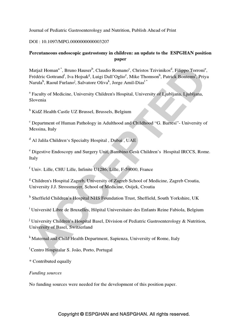 Updated ESPGHAN Guidelines on PEG in Children | PDF | Gastroesophageal ...