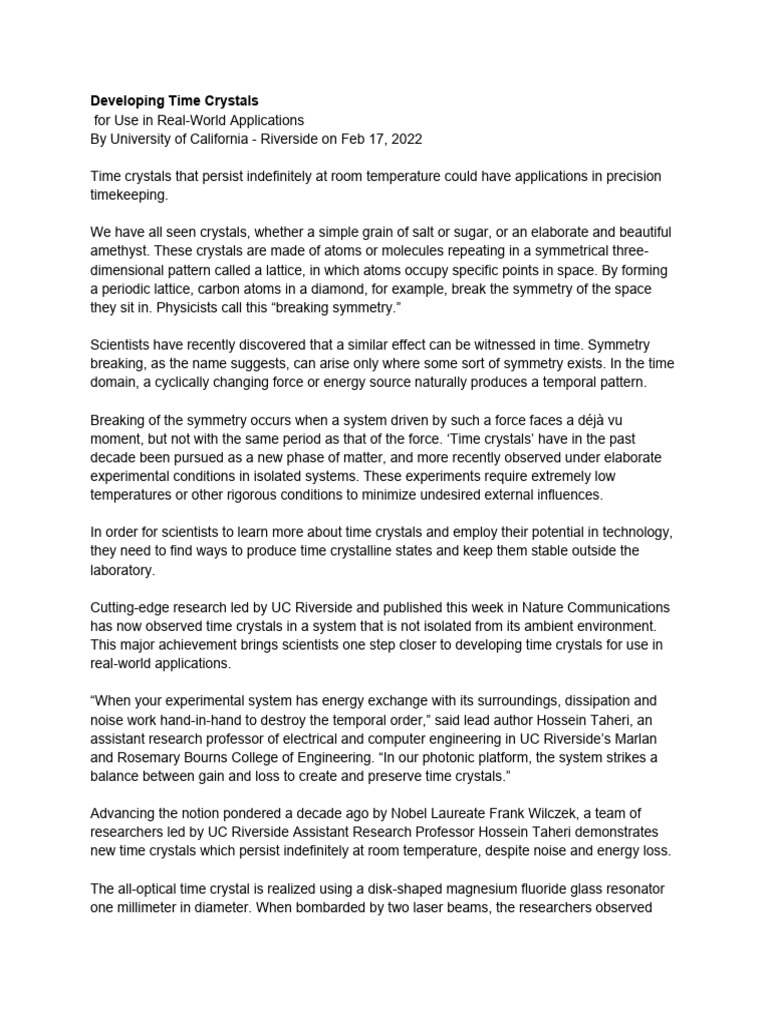 Developing Time Crystals | PDF | Crystal | Crystal Structure