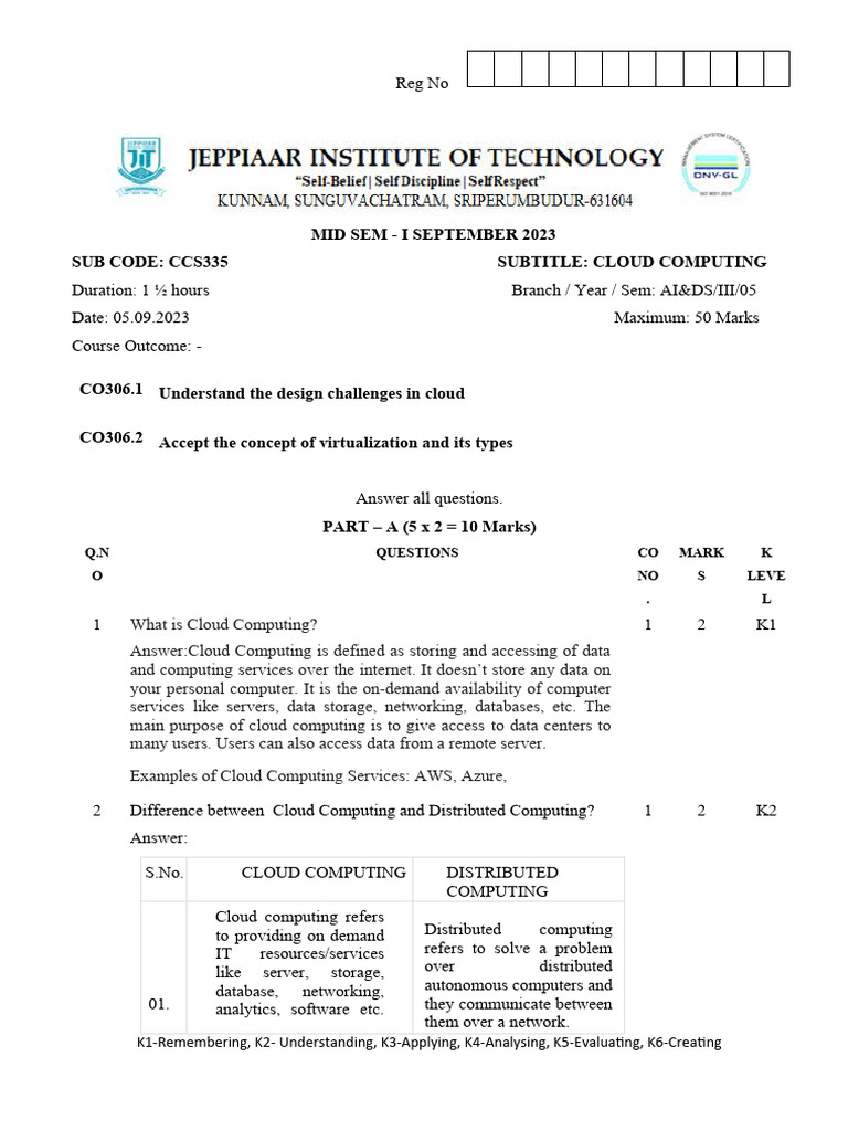 answer key | PDF | Cloud Computing | Computing