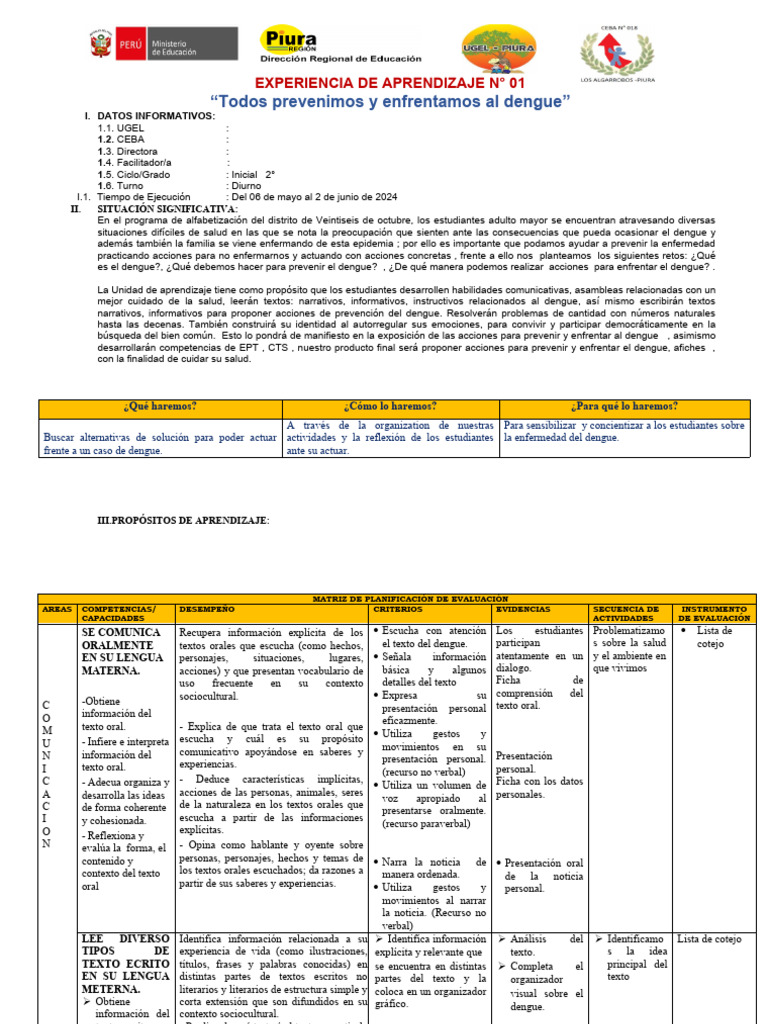 Unidad de Aprendizaje #01 - 2024 - Modificado | PDF | Evaluación | Sustracción