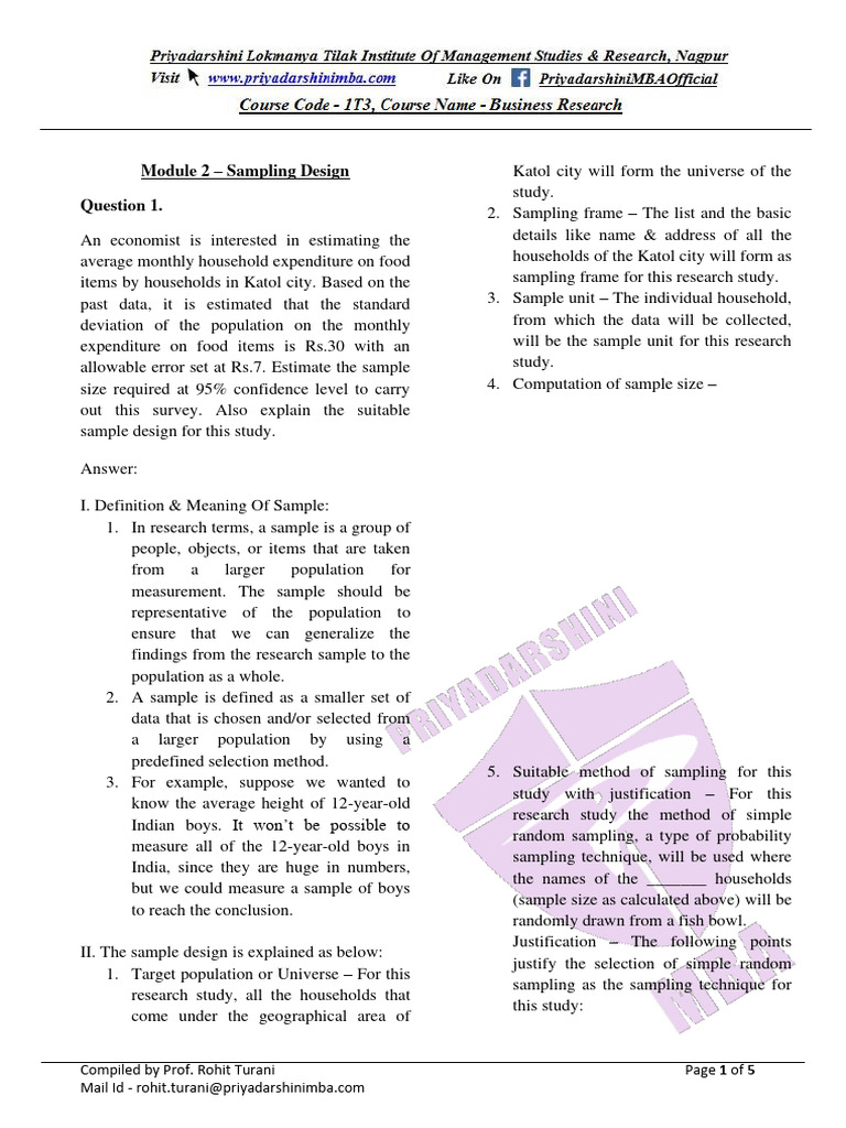 Business Research - Module No. 2 Model Q&A | PDF | Sampling (Statistics) | Sample Size Determination