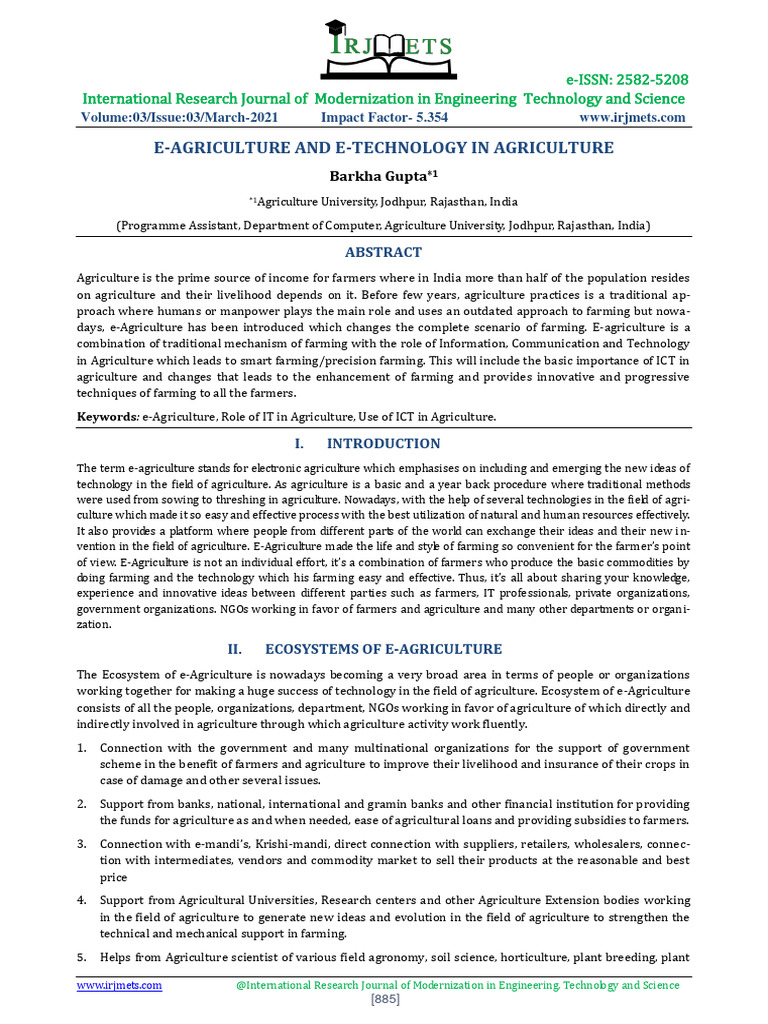 E-Agriculture and E-Technology in Agriculture | PDF | Soil | Agriculture