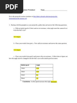 Projection Motion Simulator Worksheet
