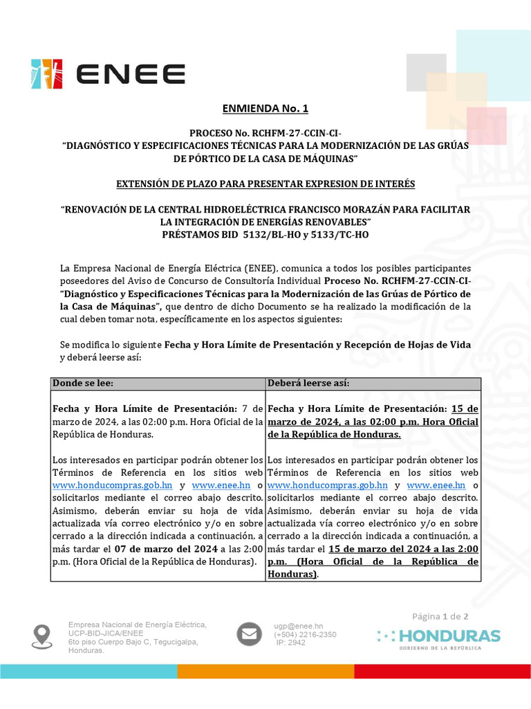 Enmienda Proceso RCHFM-27-CCIN-CI | PDF | Honduras