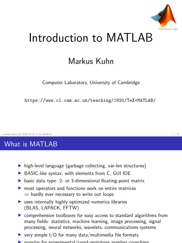 matlab-slides Cambridge | PDF | Matlab | Matrix (Mathematics)