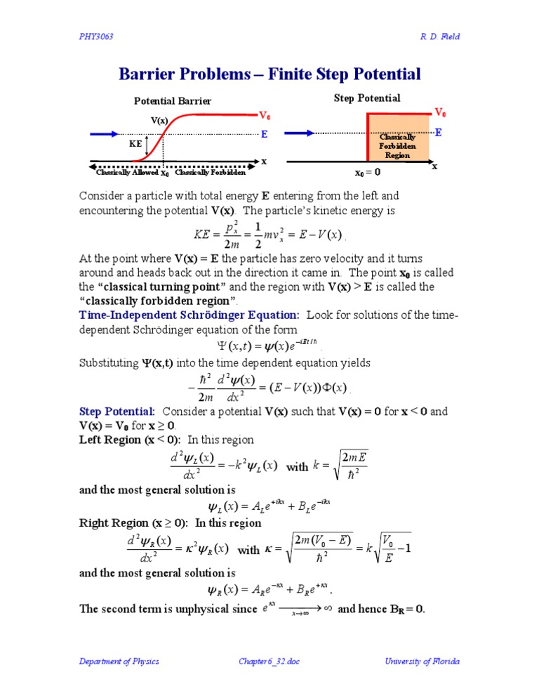 Finite Step Potential Barrier Analysis | PDF | Teaching Methods & Materials