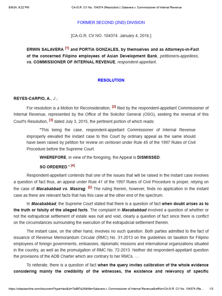 Tax Dispute: ADB Employees vs. CIR | PDF | Internal Revenue Service | Taxes