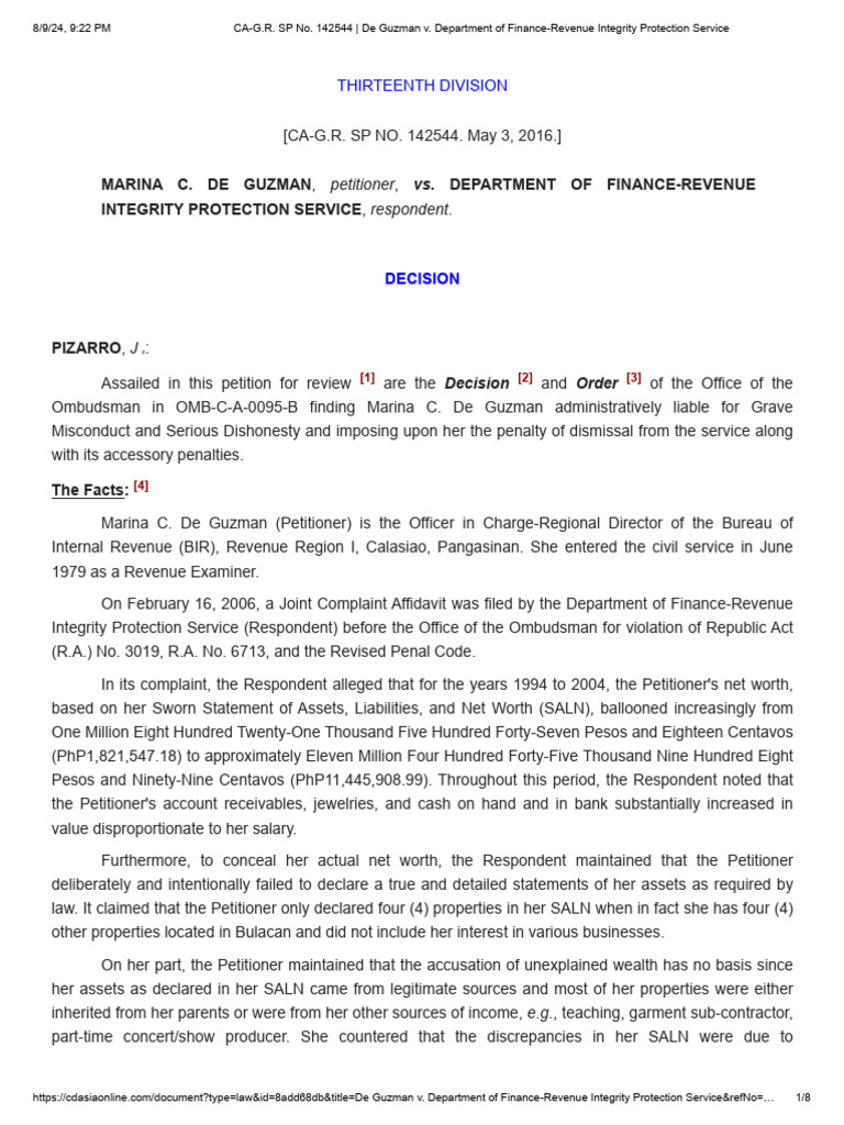 CA-G.R. SP No. 142544 - de Guzman v. Department of Finance-Revenue ...