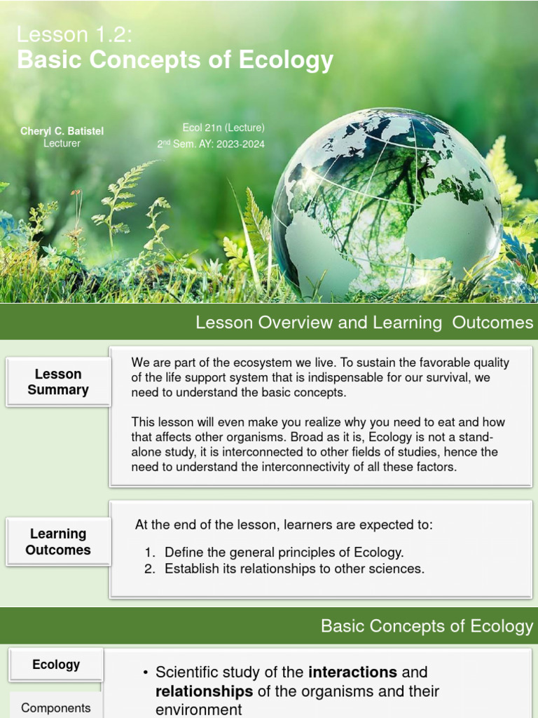 Lesson 1.2 - Basic Concepts of Ecology | PDF | Ecology | Ecosystem