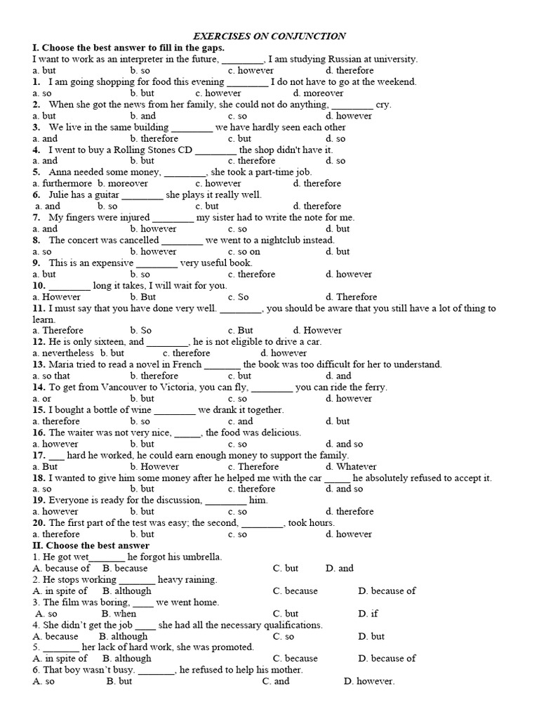 Exercises On Conjunction | PDF