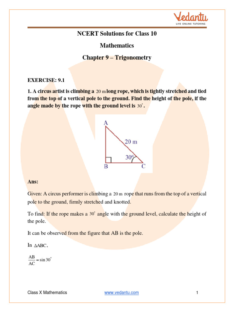 NCERT Solutions Class 10 Maths Exercise 9.1 Chapter 9 Some Applications ...