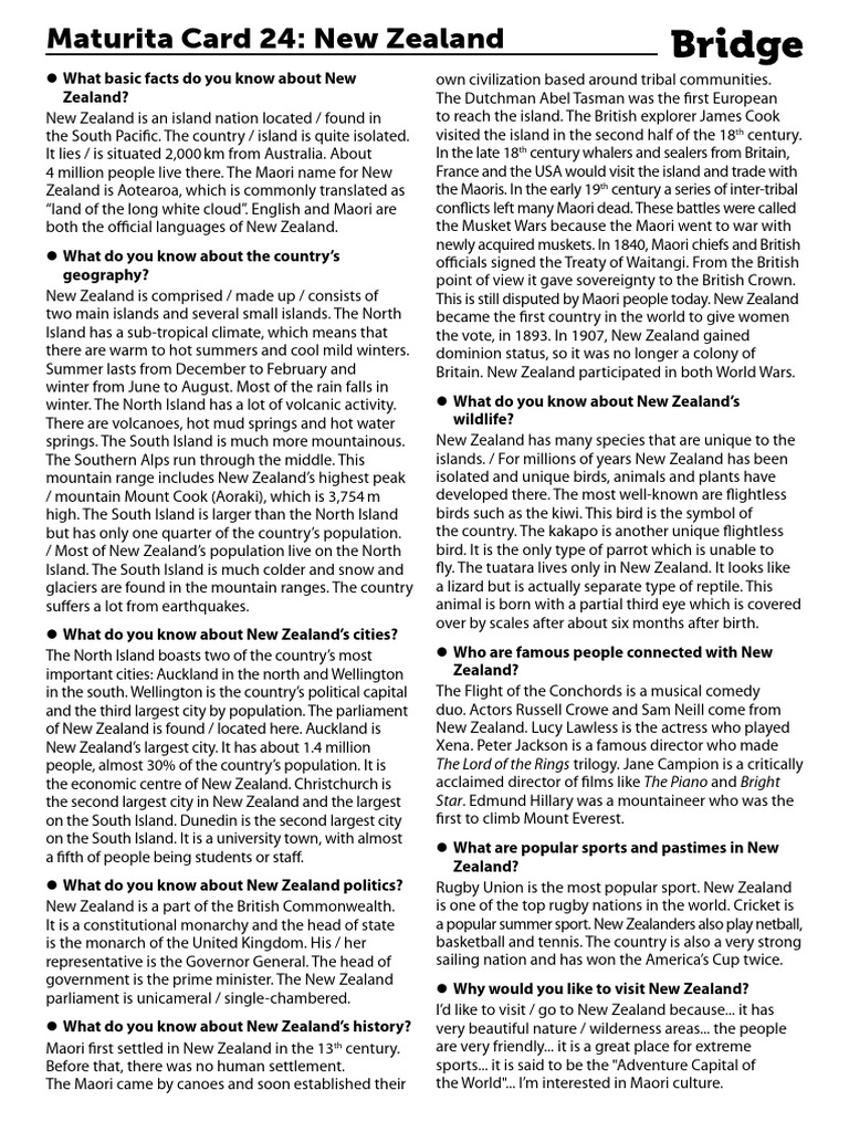 New Zealand Bridge Card | PDF | New Zealand | Māori People