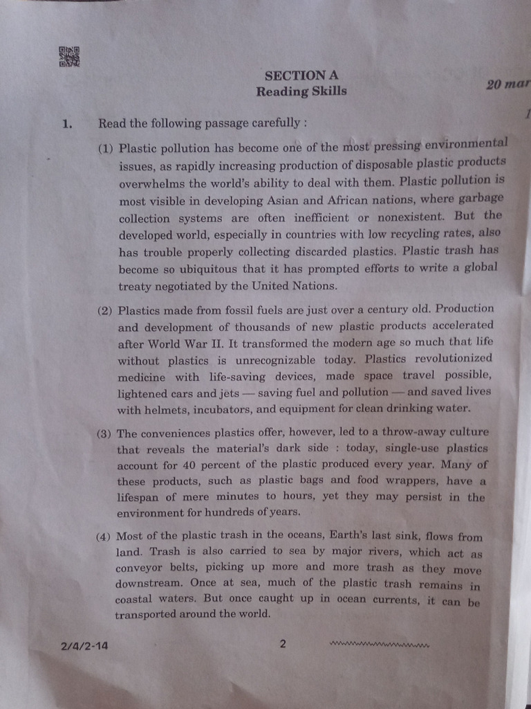 English Class 10th Board Question Paper | PDF | Plastic | Waste