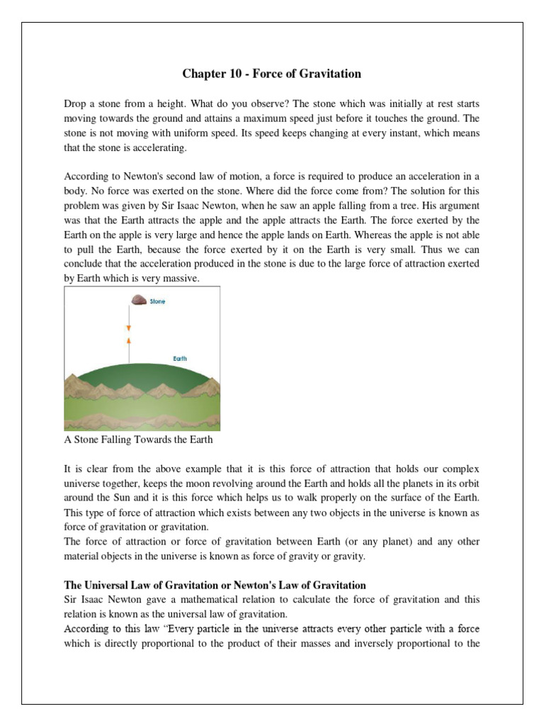 Chapter 10 - Force of Gravitation: The Universal Law of Gravitation or ...